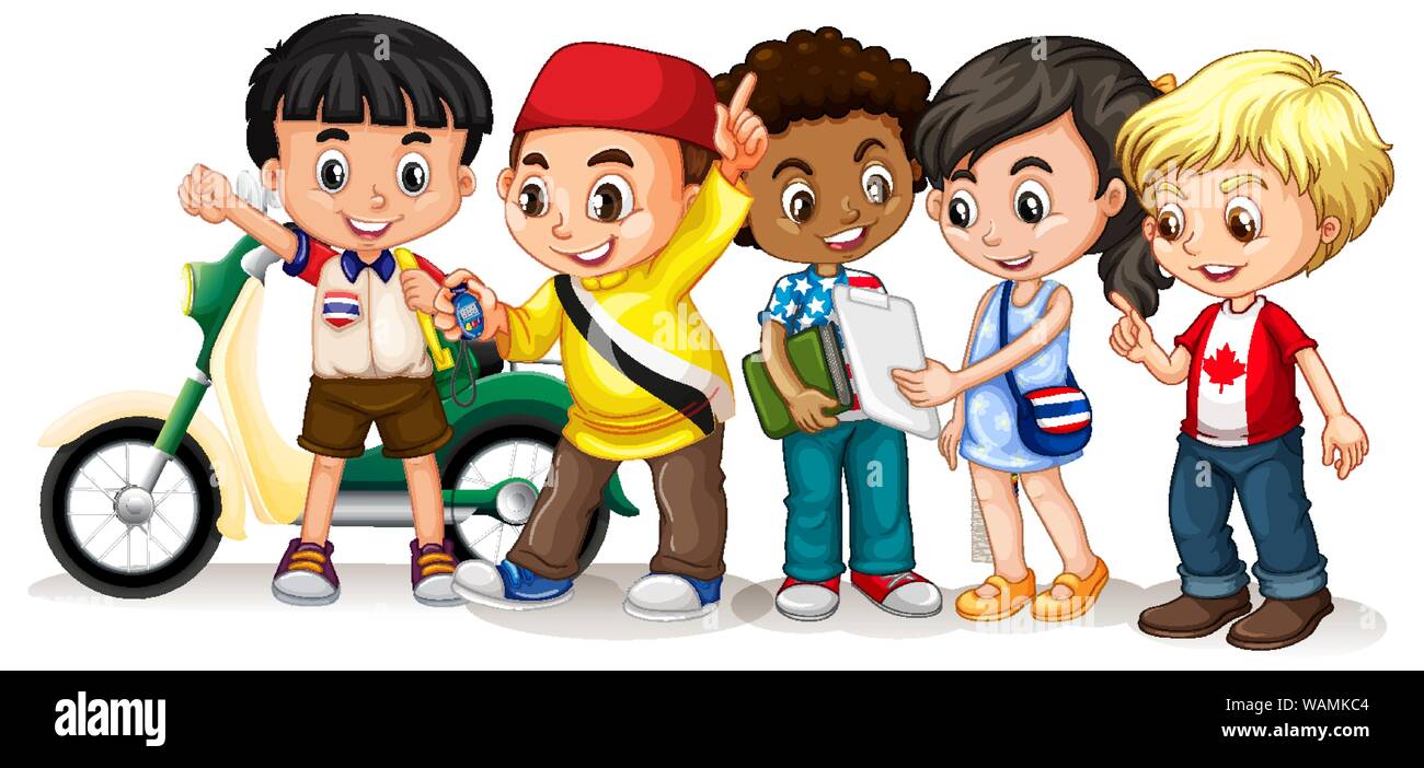 Happy children in different actions illustration Stock Vector Image ...