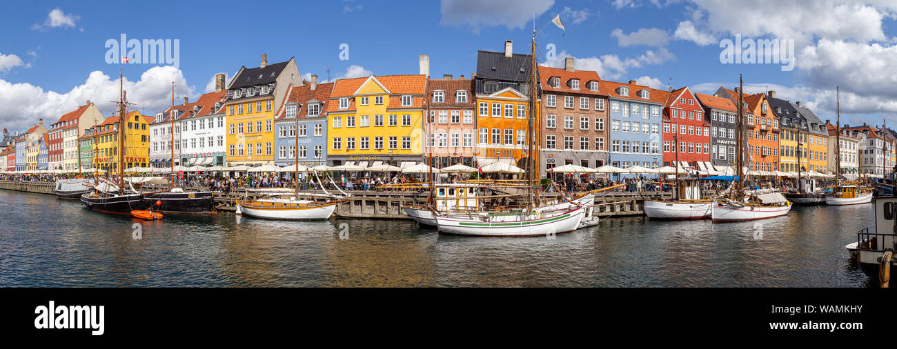 Panoramic view of famous Nyhavn district in Copenhagen, Denmark Stock ...
