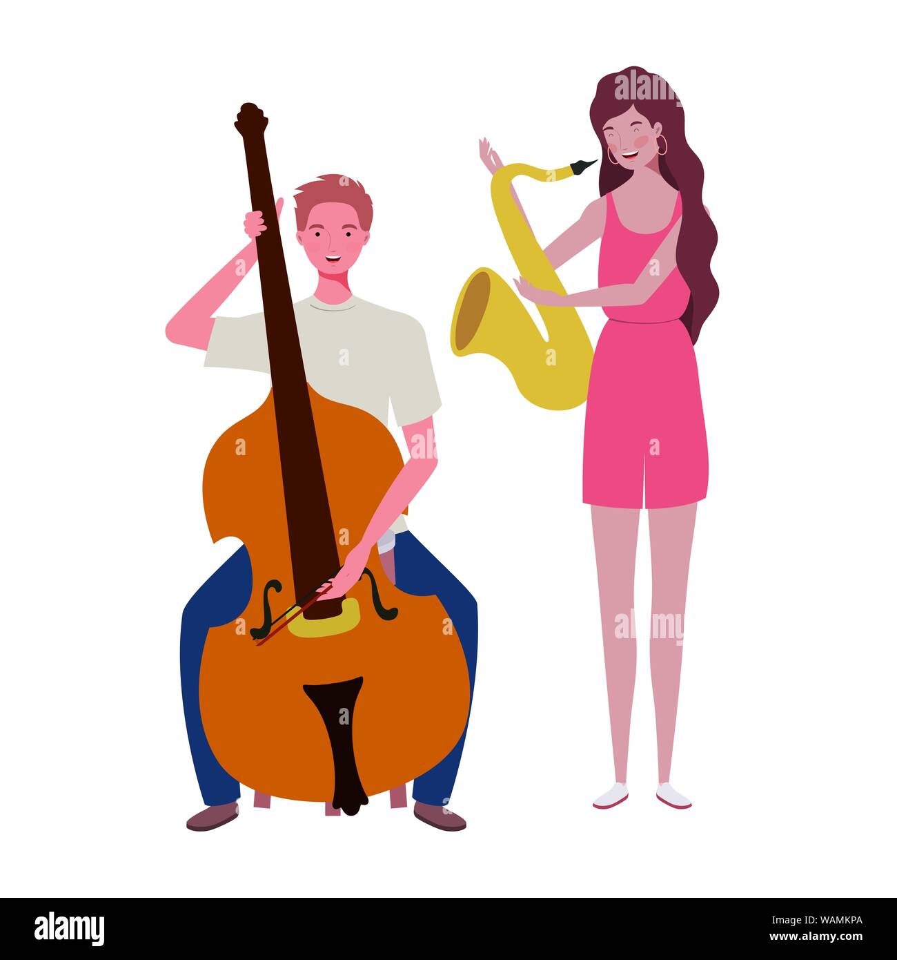 couple of people with musicals instruments on white background Stock ...