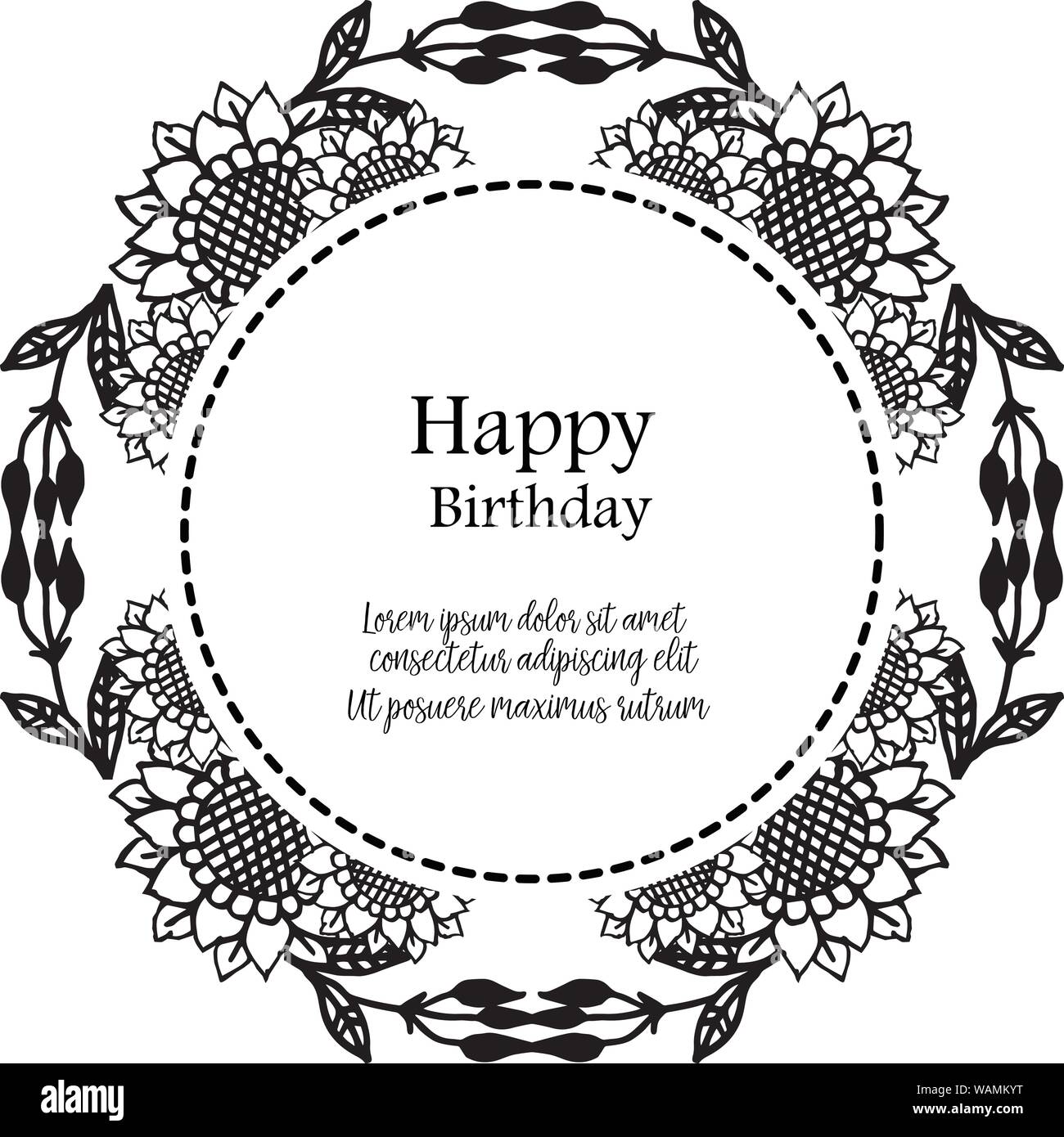 Shape circle cute flower frame, ornament concept happy birthday. Vector ...