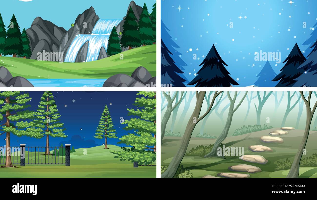 Set of outdoor nature scenes blank empty templates illustration Stock ...
