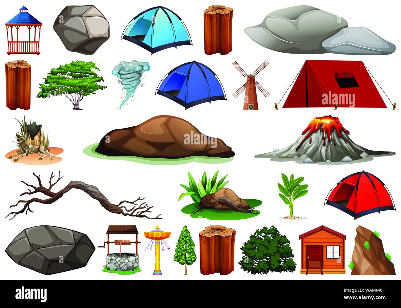 Collection of outdoor nature themed objects and plant elements ...
