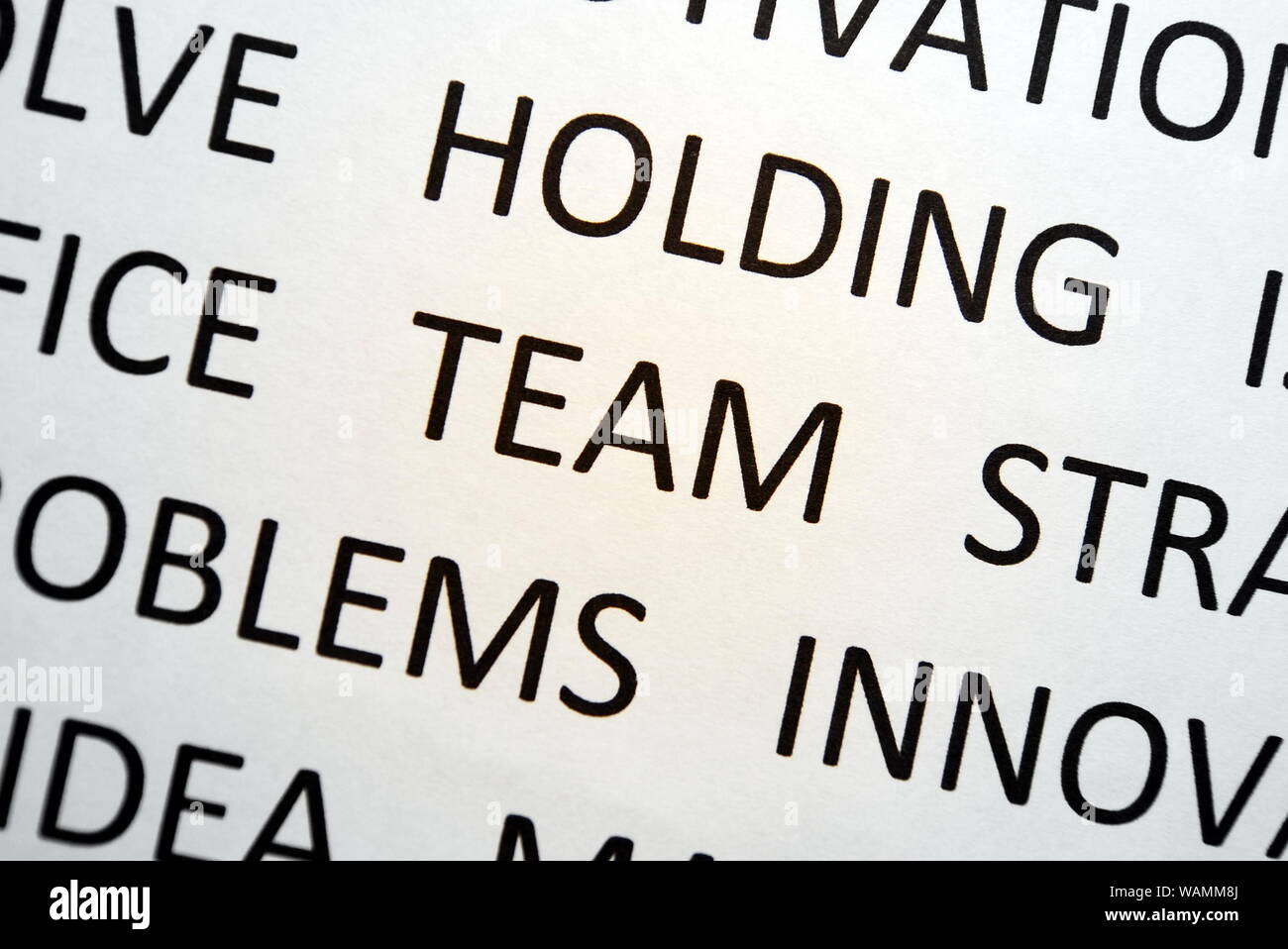Background with words team, holding, problems, view top Stock Photo - Alamy