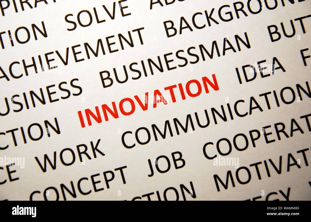 Background with words innovation, job, businessman, view top Stock ...