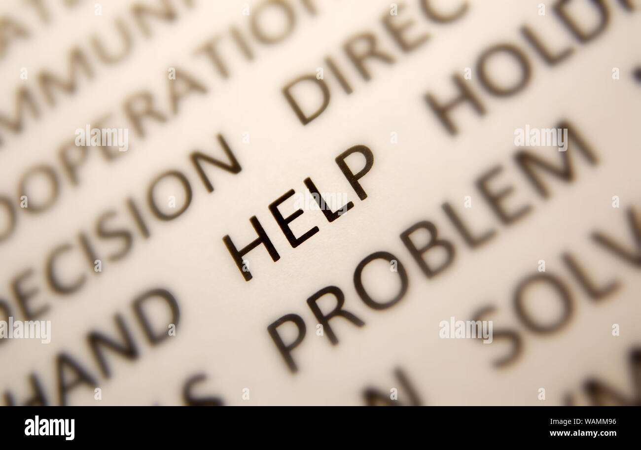 Background with words help problem direction isolated Stock Photo - Alamy