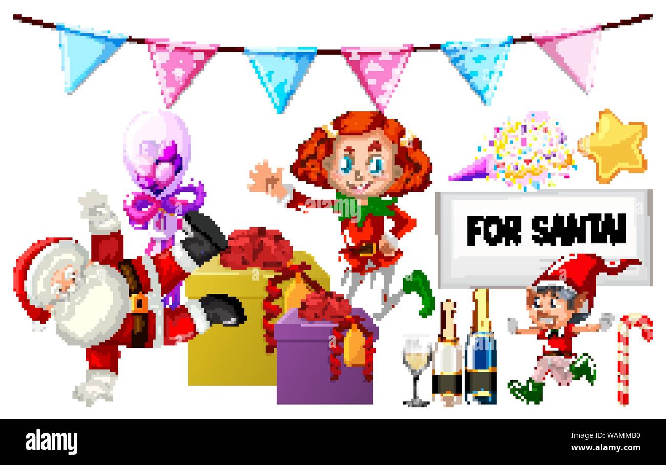 Santa claus and elves at christmas party illustration Stock Vector ...