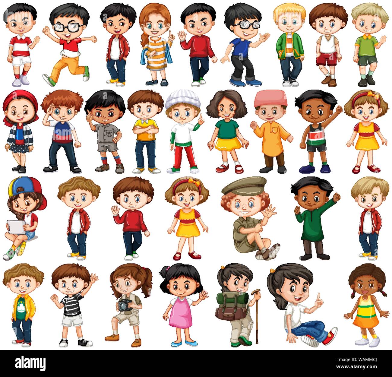 Set of happy children doing different actions illustration Stock Vector ...