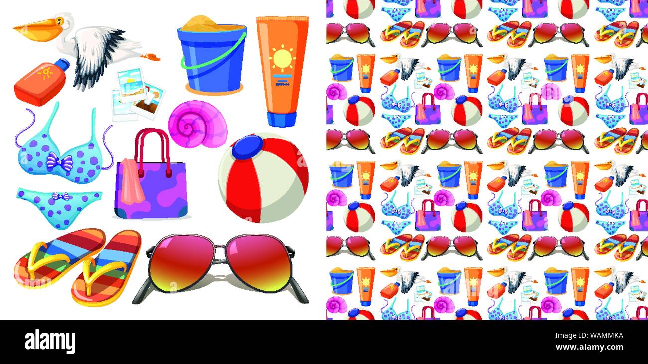 Seamless background design with isolated objects theme summer ...
