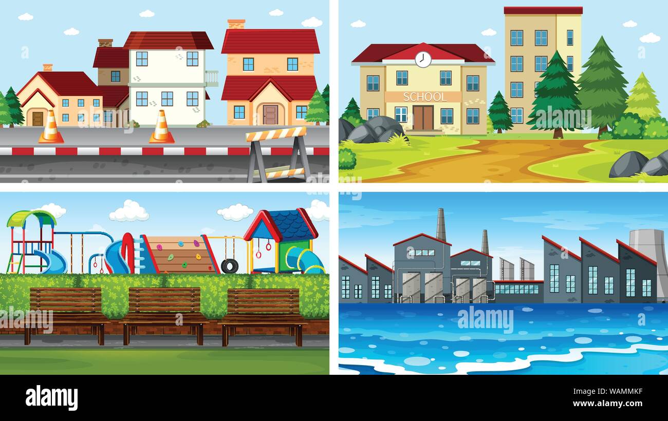 Set of scenes in nature setting illustration Stock Vector Image & Art ...