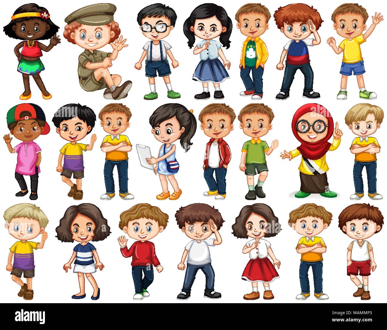 Set of happy children waving hello illustration Stock Vector Image ...
