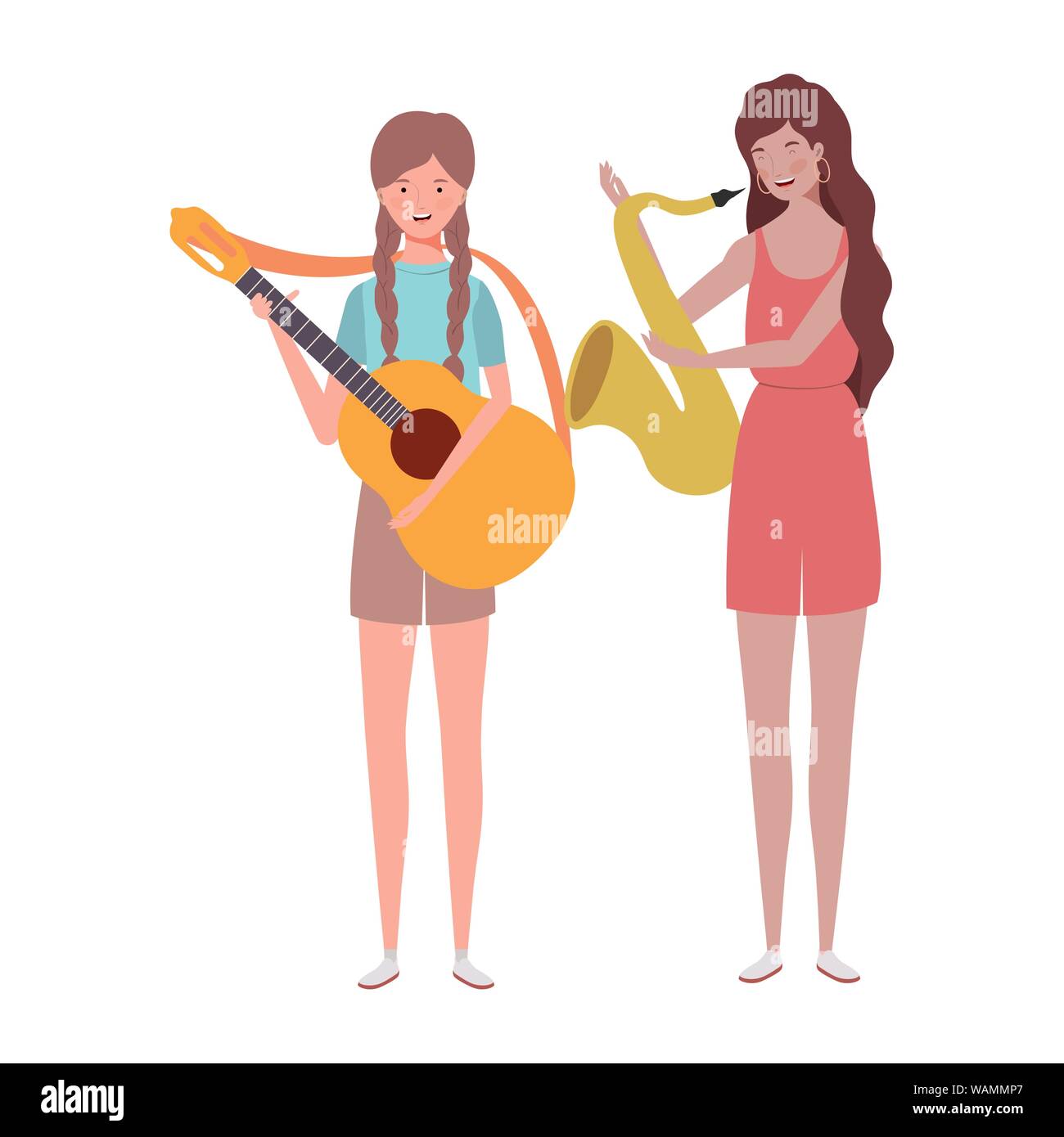women with musicals instruments on white background Stock Vector Image ...
