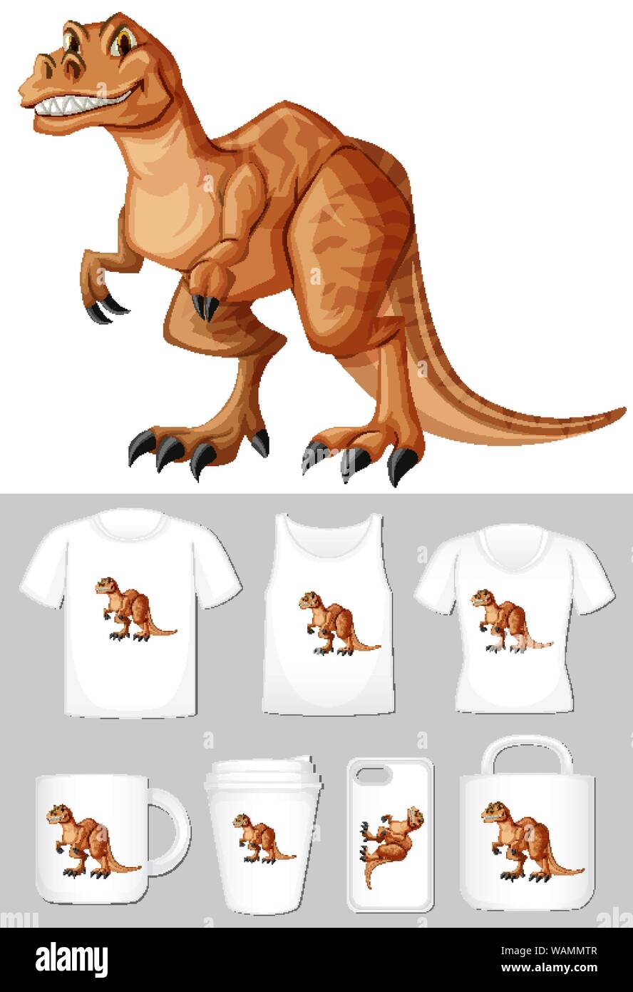 Graphic of t-rex on different types of product template illustration ...