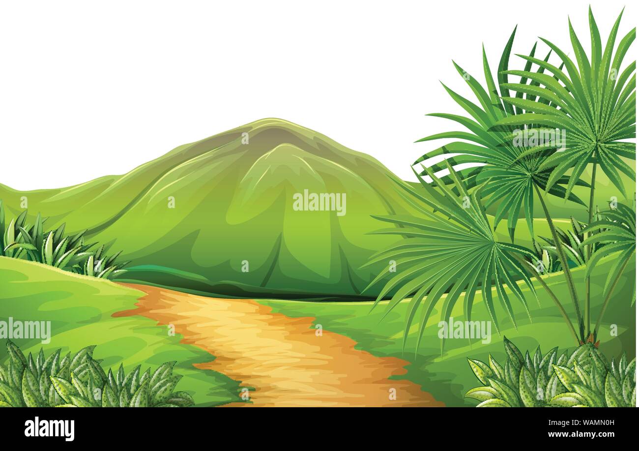 Path leading to mountain scene with plants illustration Stock Vector ...