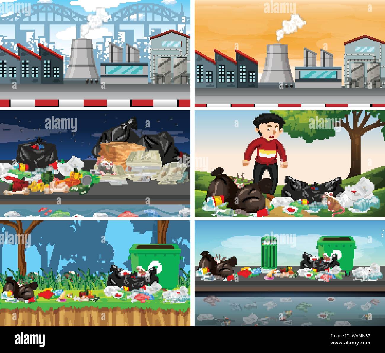 Set of polluted scenes illustration Stock Vector Image & Art - Alamy