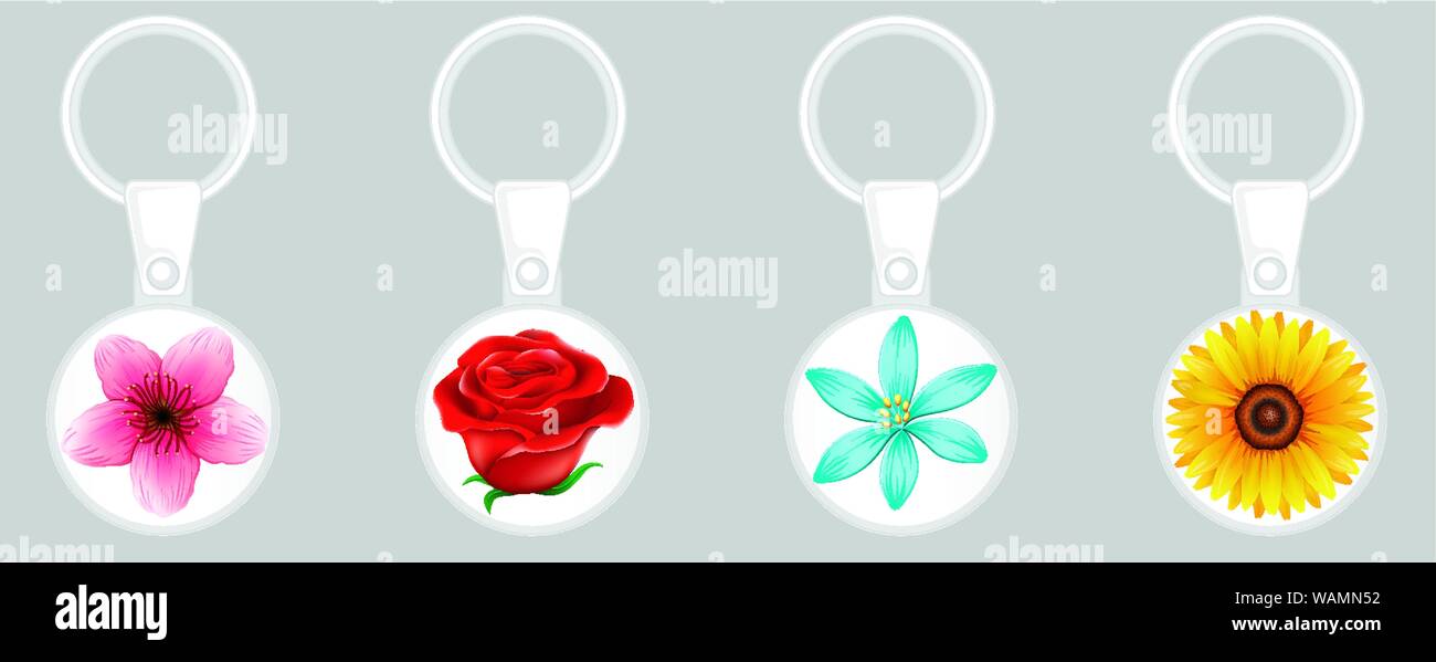 Keychain design template with colorful flowers illustration Stock ...