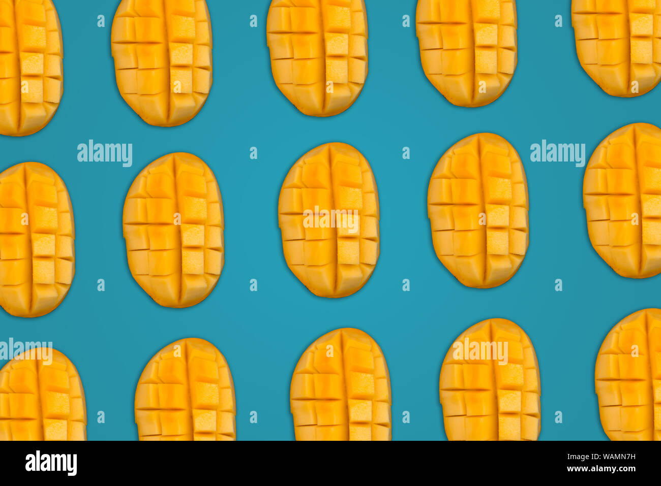 Pattern of Mango fruit slice on Sea green background, Multani Chaunsa ...