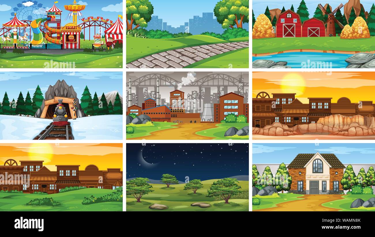 Set of scenes in nature setting illustration Stock Vector Image & Art ...