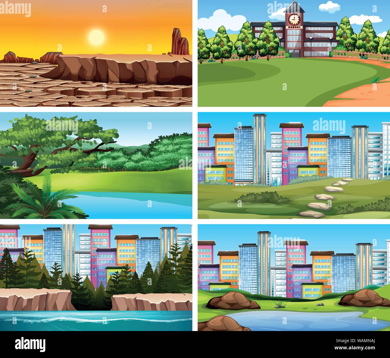 Set of scenes in nature setting illustration Stock Vector Image & Art ...