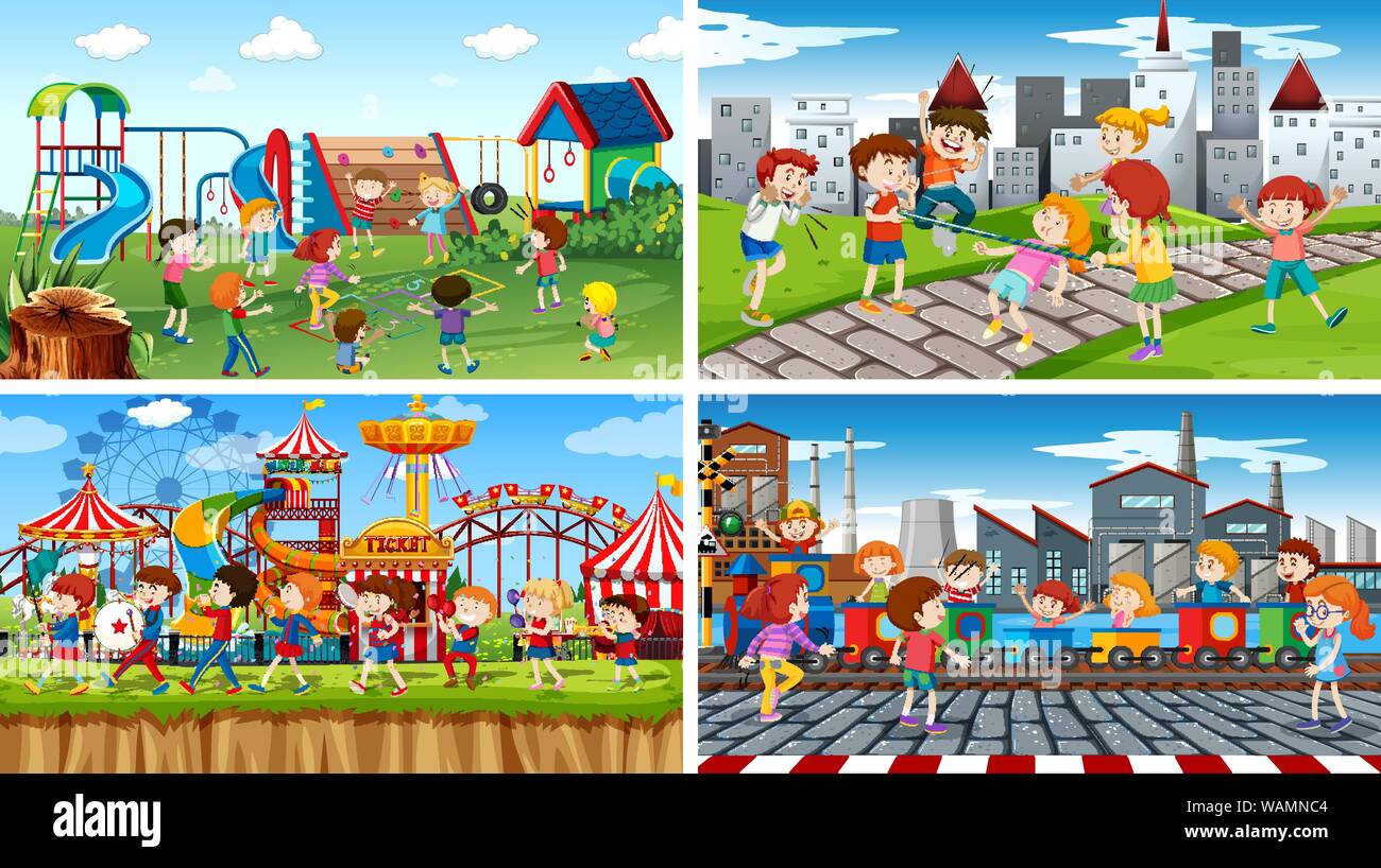 Set of scenes in nature setting illustration Stock Vector Image & Art ...