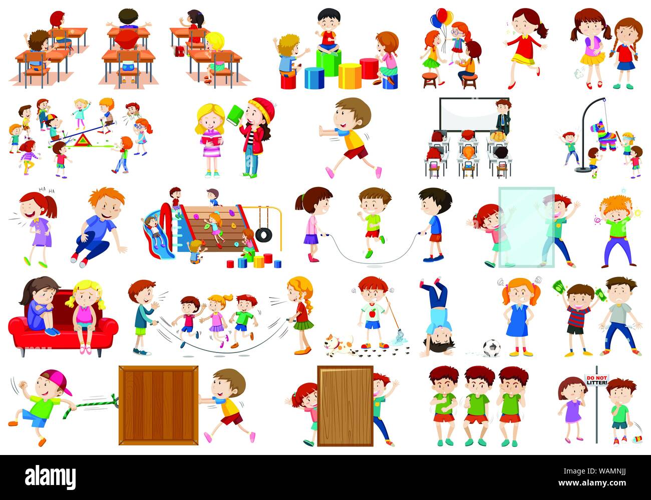 Boys, girls, children in educational fun activty theme illustration ...