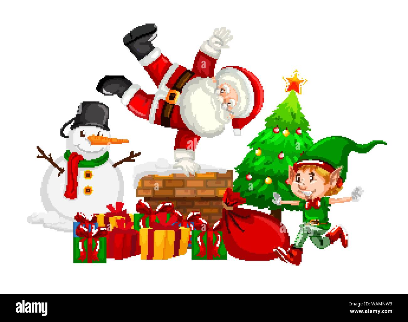Santa claus and elf on chimney illustration Stock Vector Image & Art ...