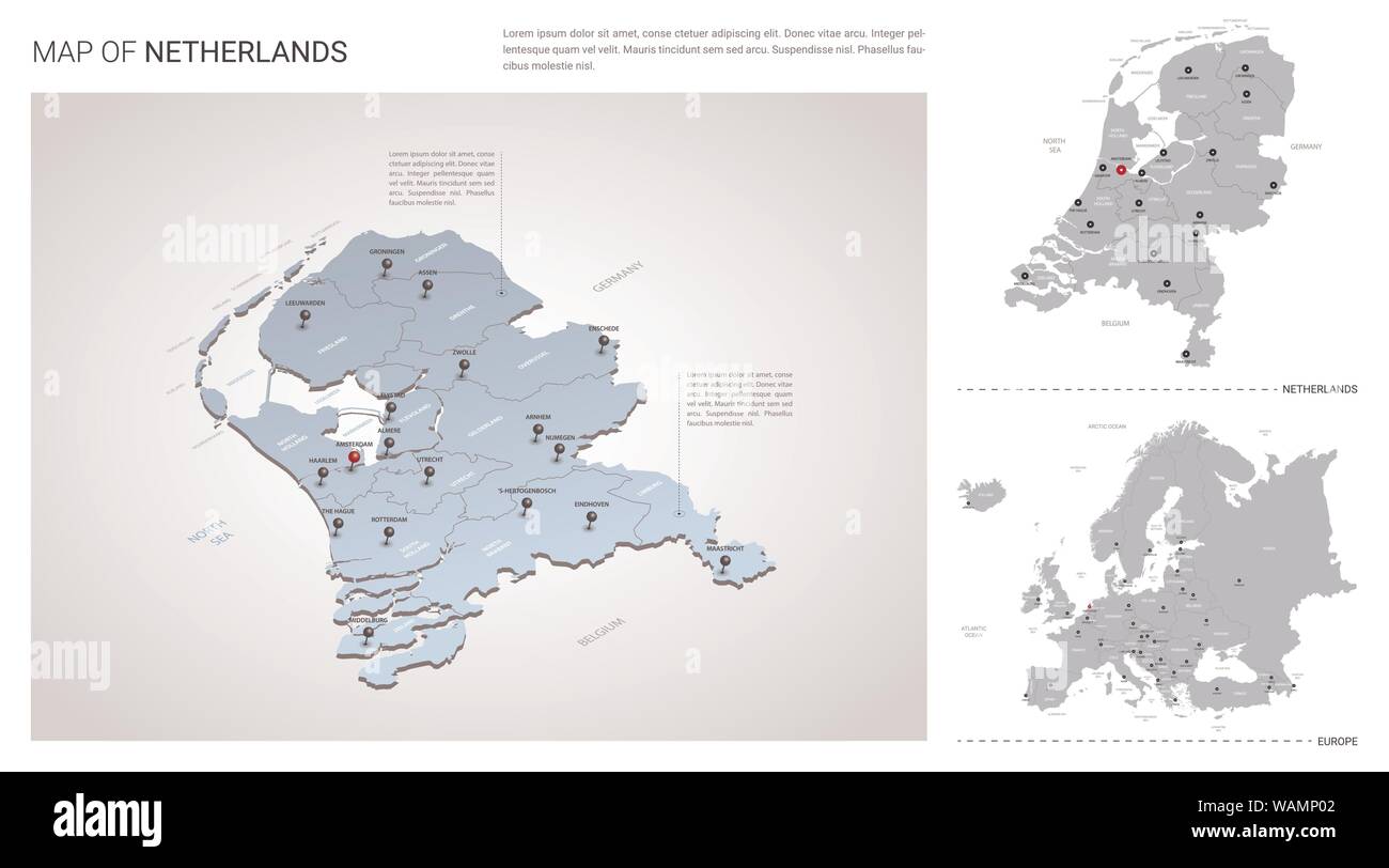 Vector set of Netherlands country. Isometric 3d map, Netherlands map ...