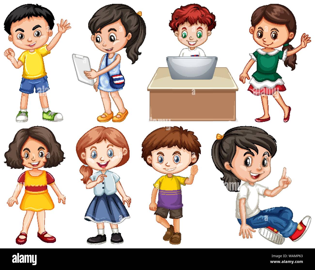Set of isolated children in different actions illustration Stock Vector ...