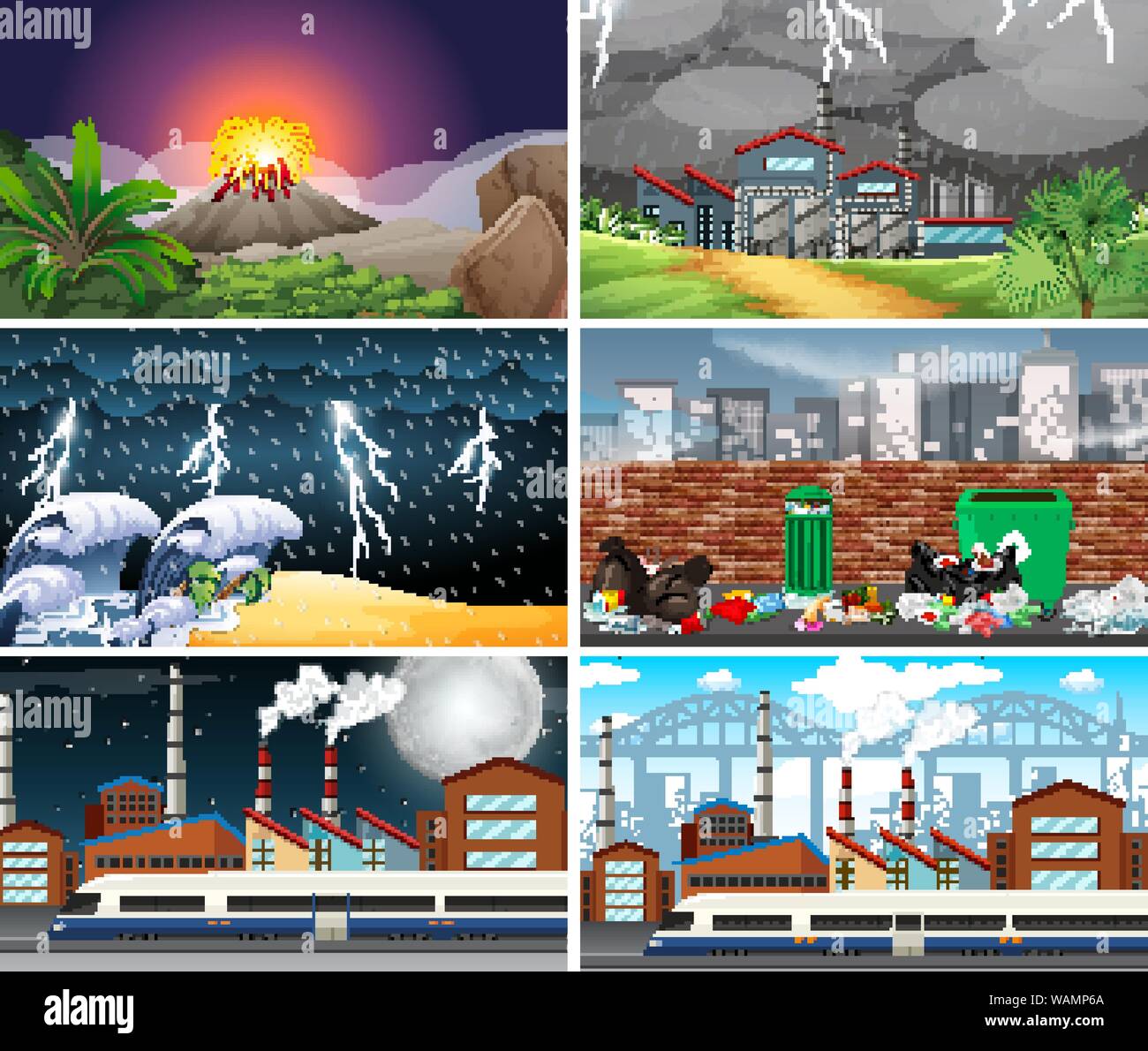 Set of polluted scenes illustration Stock Vector Image & Art - Alamy