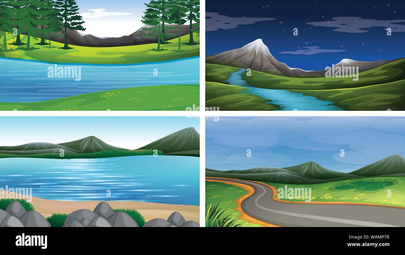 Set of scenes in nature setting illustration Stock Vector Image & Art ...