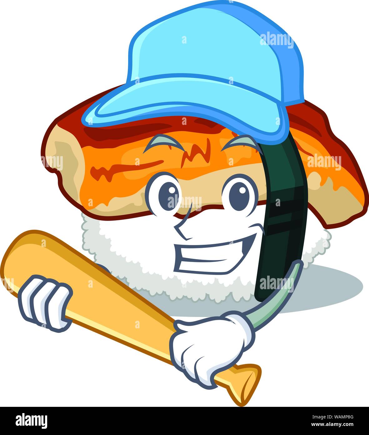 Playing baseball unagi sushi served above mascot plate Stock Vector ...