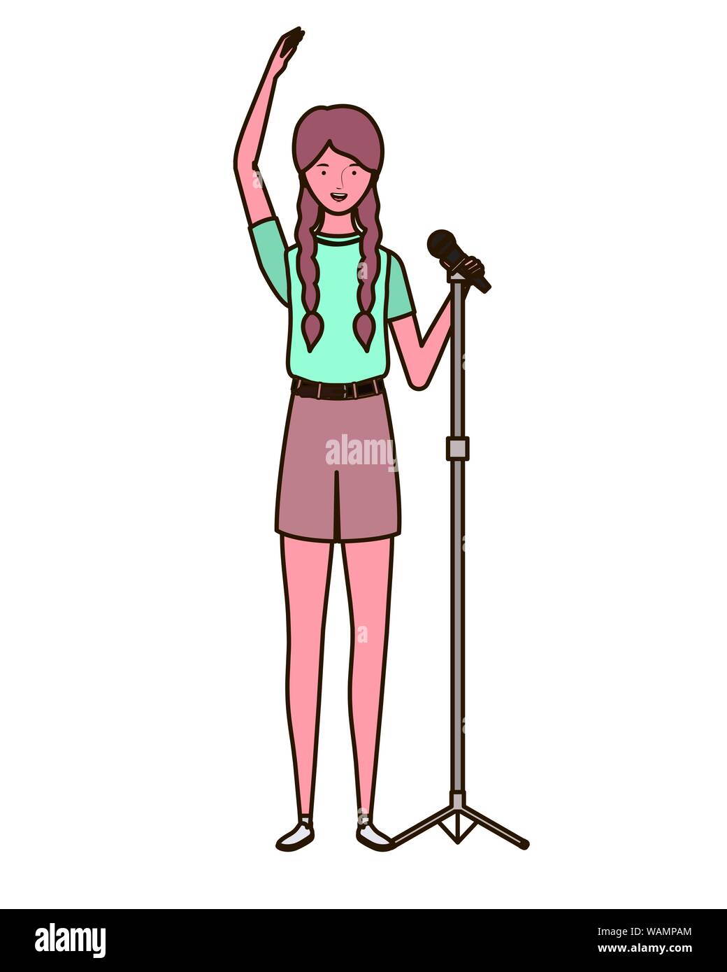 young woman with microphone on white background Stock Vector Image ...