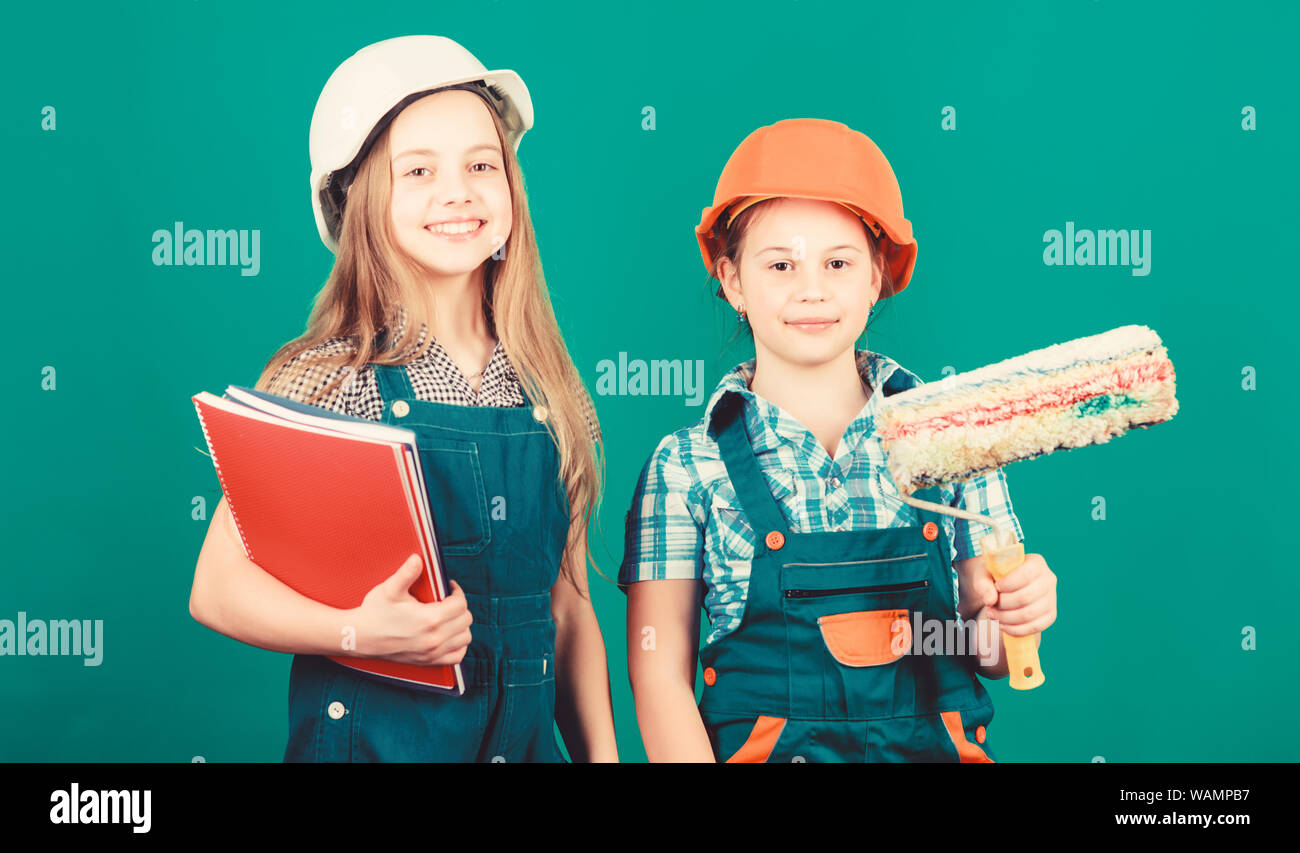 Home improvement activities. Future profession. Kids girls planning ...