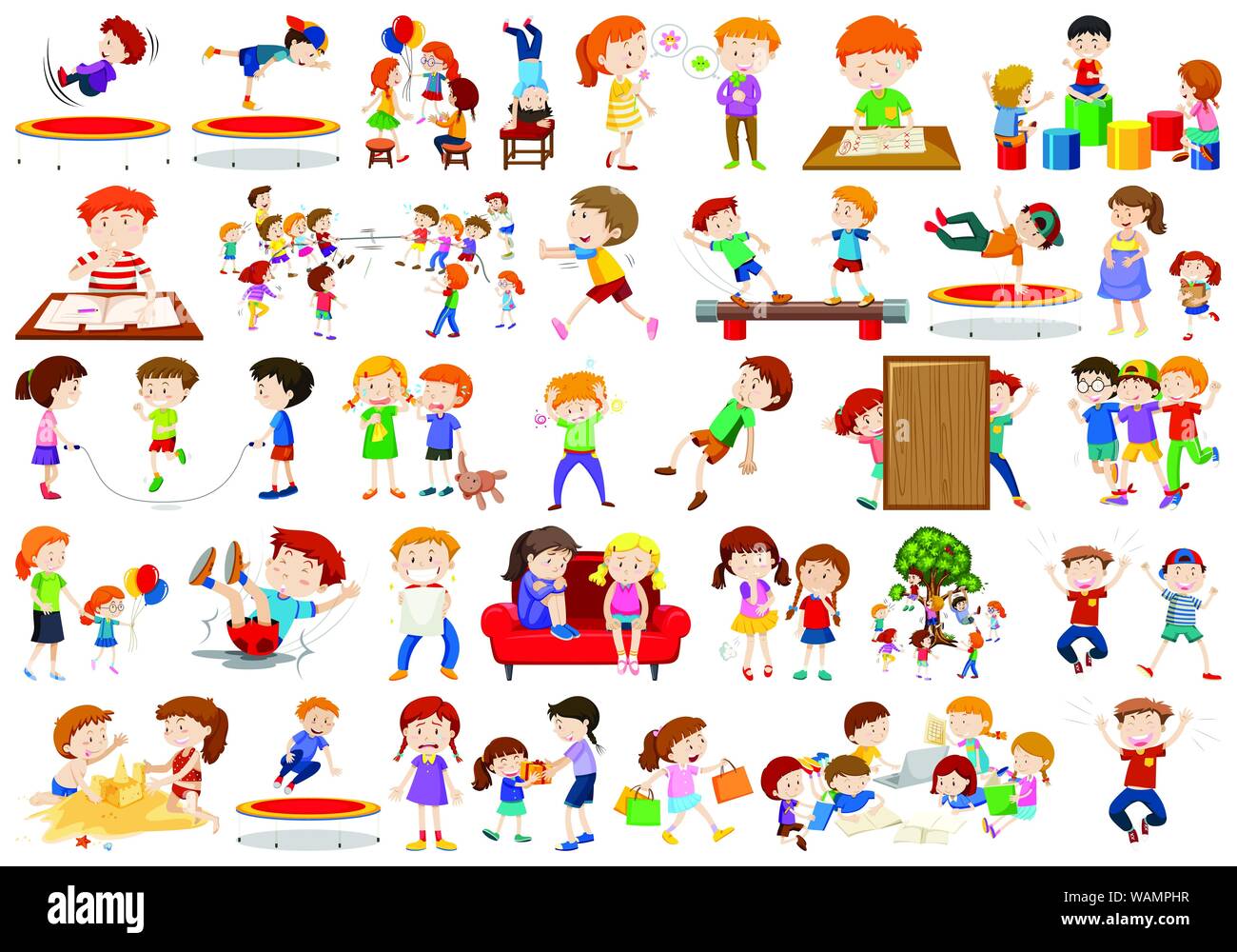 Boys, girls, children in educational fun activty theme illustration ...
