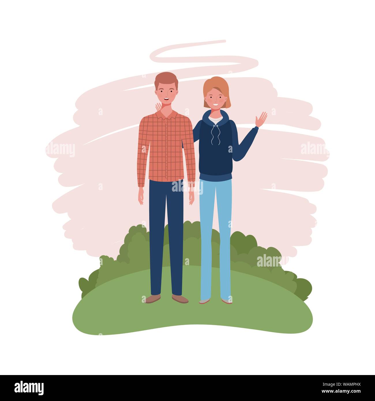 couple of people standing with landscape background Stock Vector Image ...