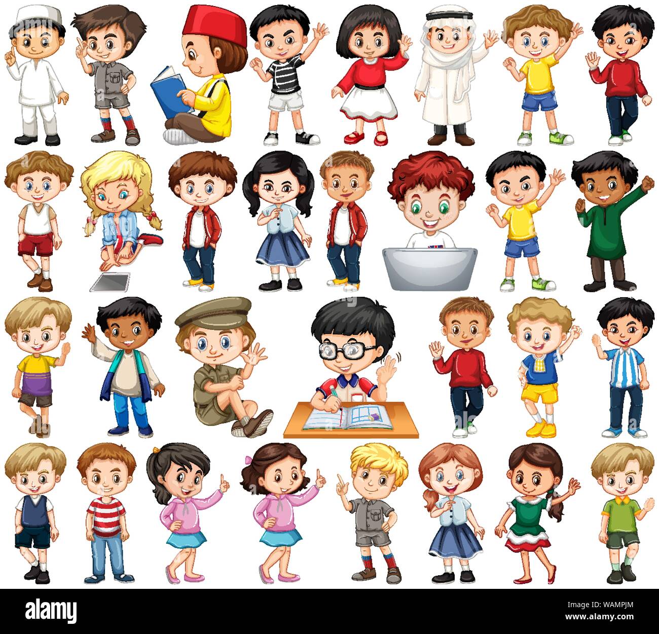 Set of happy children doing different actions illustration Stock Vector ...