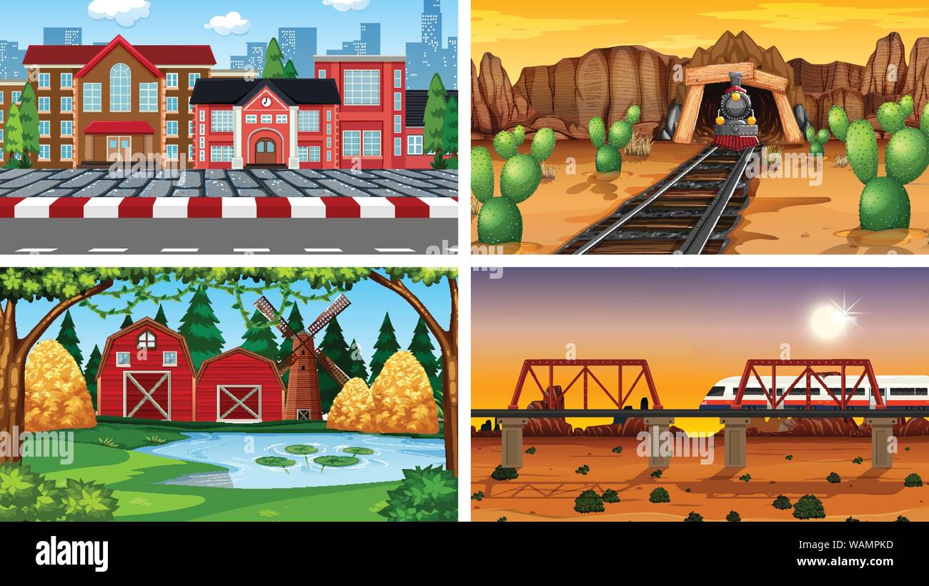 Set of scenes in nature setting illustration Stock Vector Image & Art ...