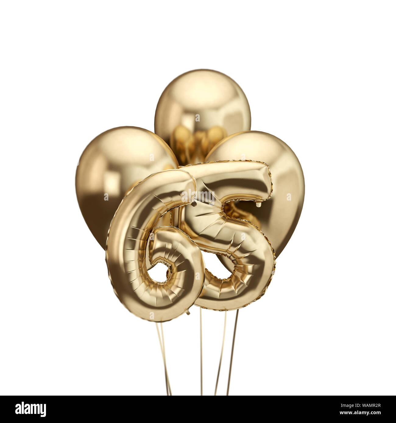 65th birthday gold foil bunch of balloons. Happy birthday. 3D Rendering ...