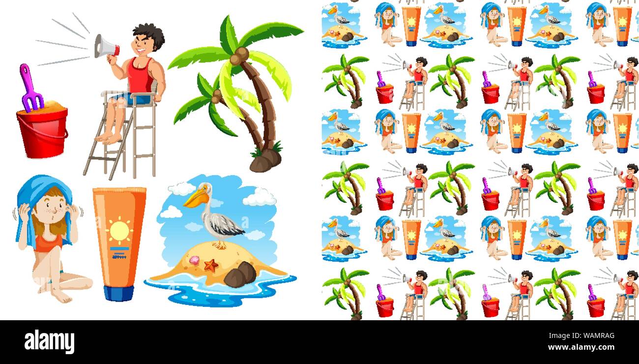 Seamless background design with isolated objects theme summer ...
