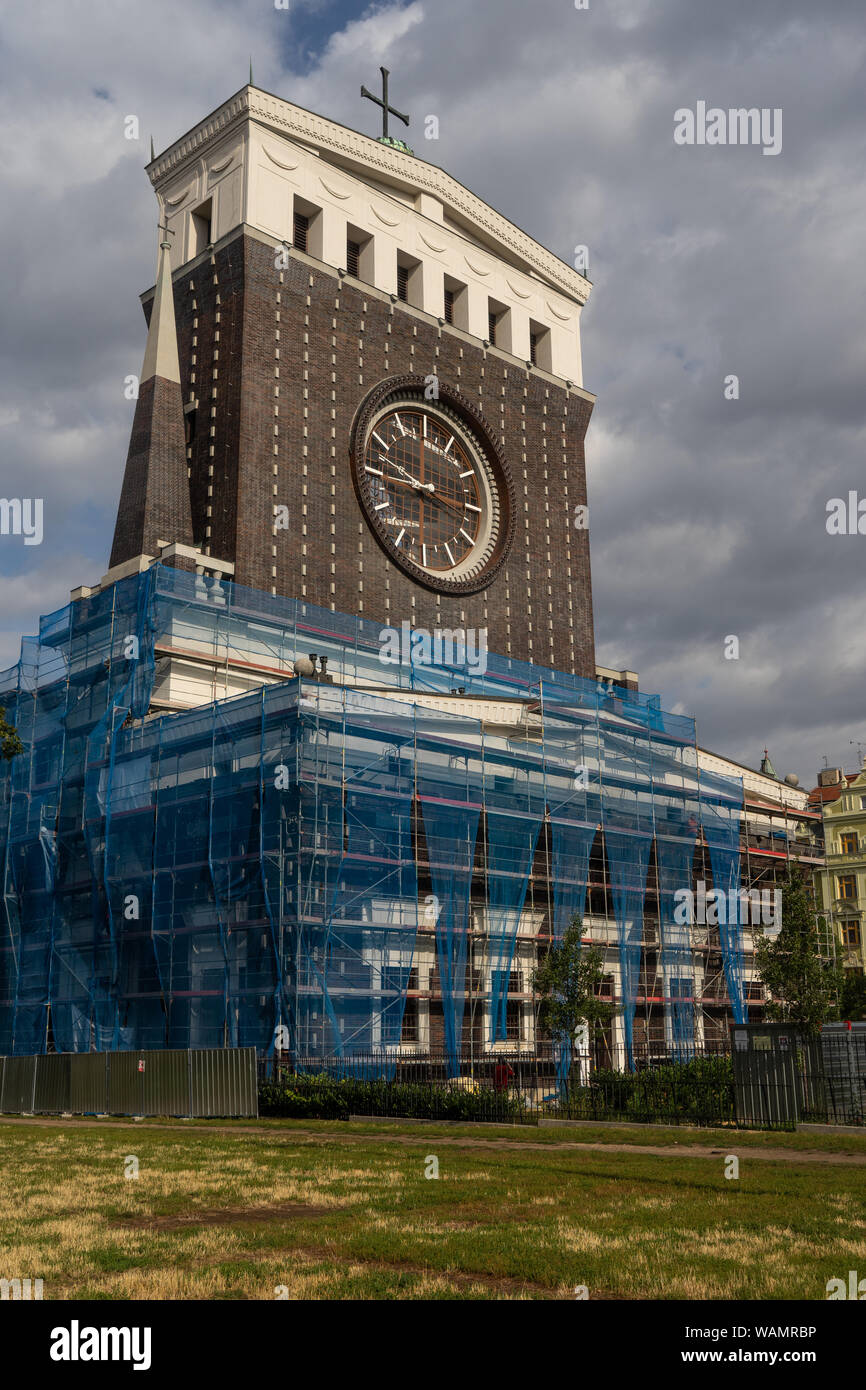 The facade of the modernist church of the Most Sacred Heart of Our Lord ...