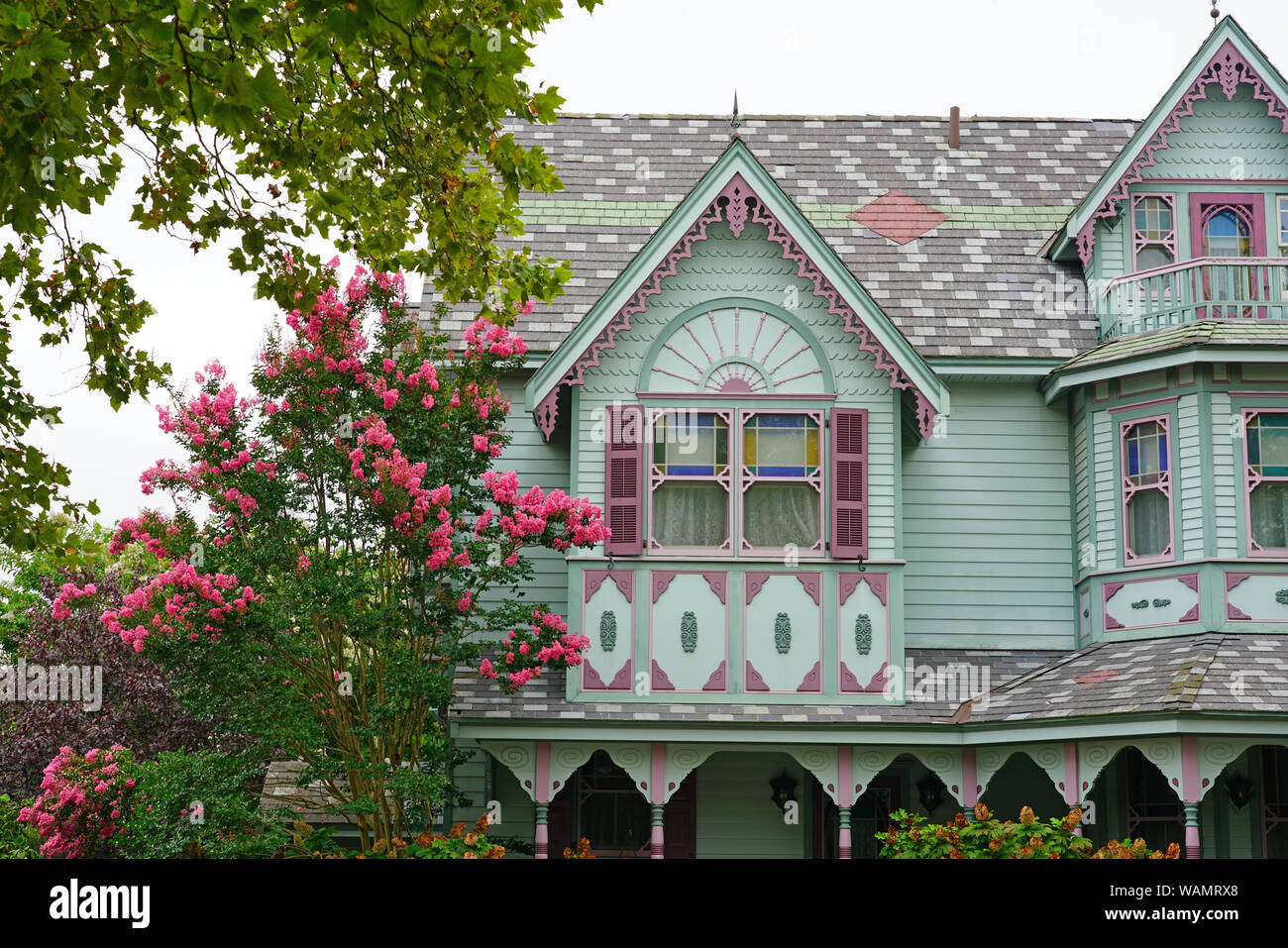 CAPE MAY, NJ -14 AUG 2019- View of colorful historic Victorian houses ...