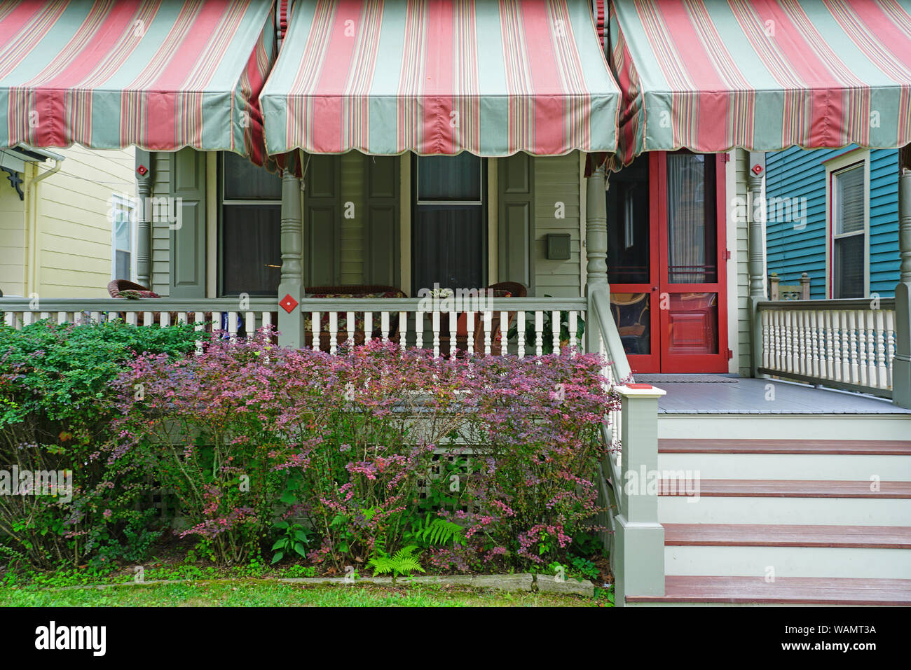 CAPE MAY, NJ -14 AUG 2019- View of colorful historic Victorian houses ...