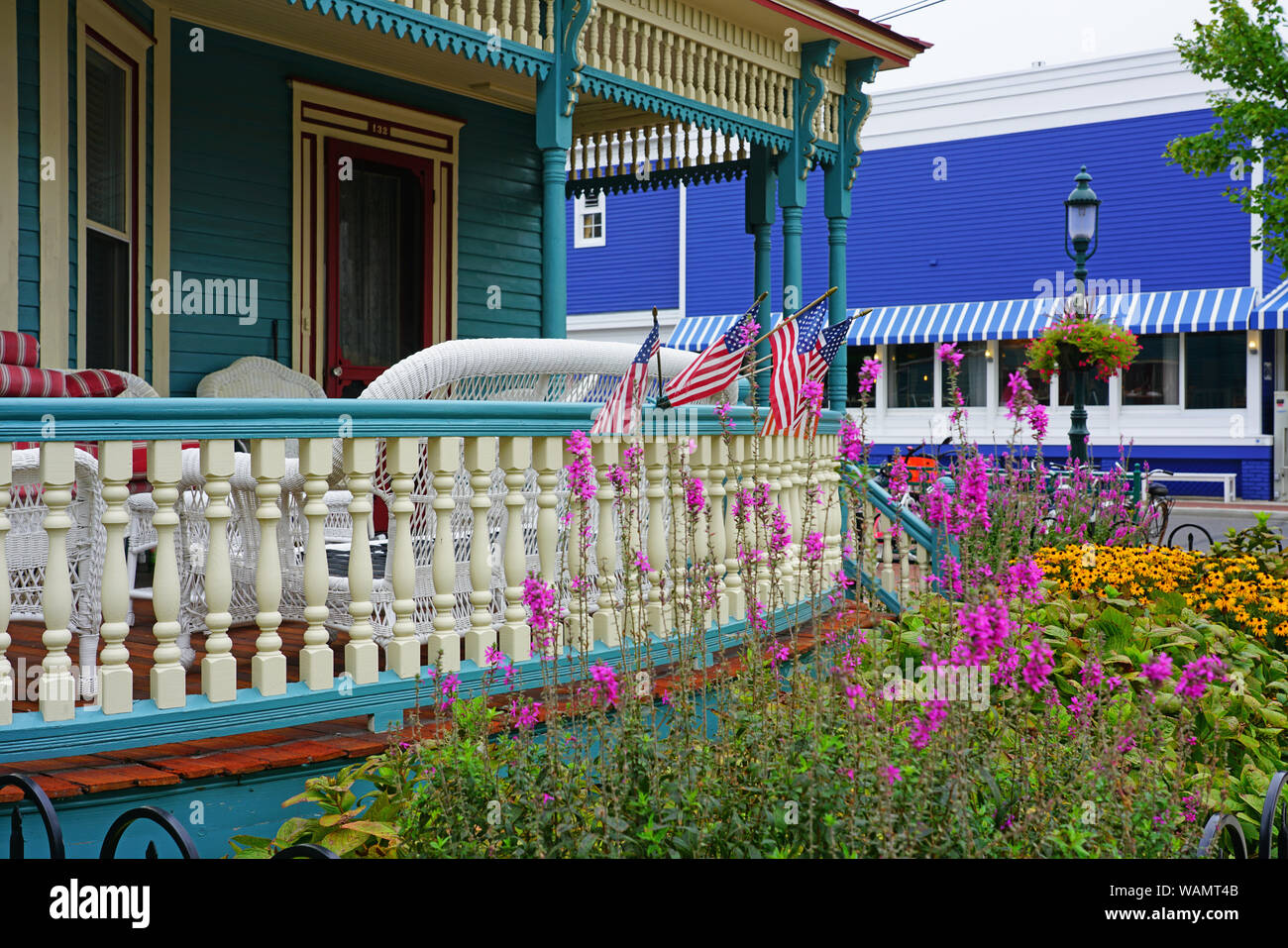 CAPE MAY, NJ -14 AUG 2019- View of colorful historic Victorian houses ...