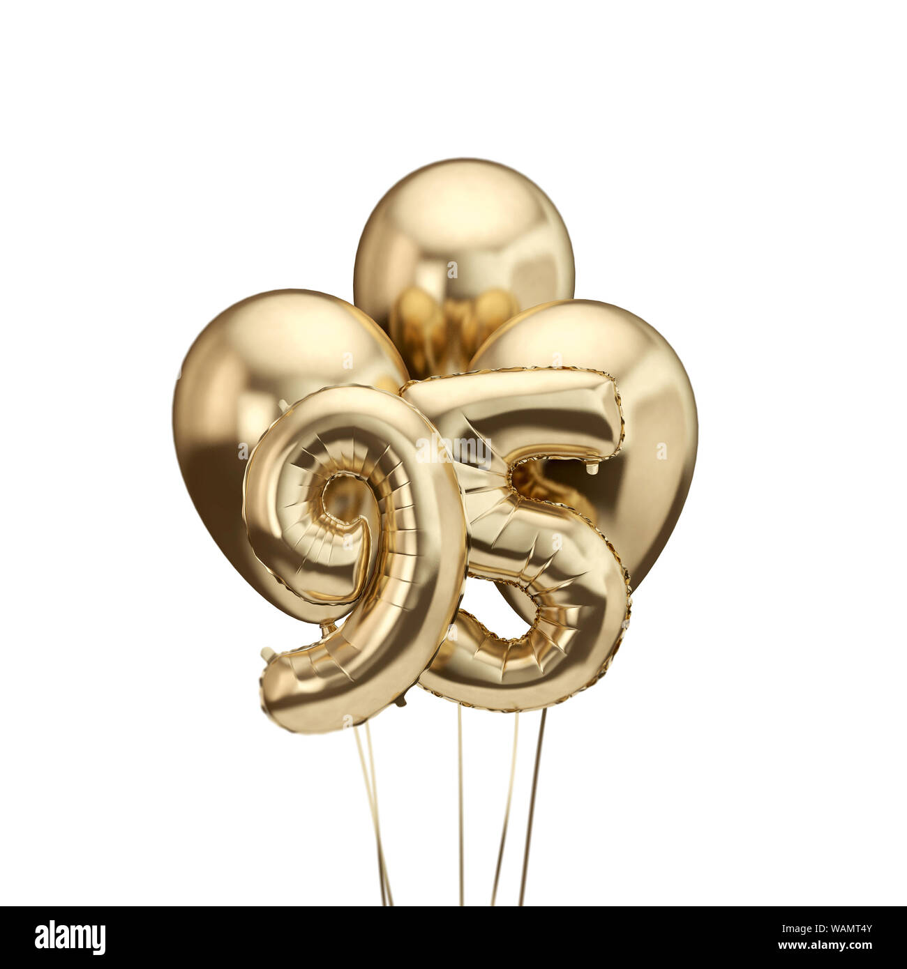 95th birthday gold foil bunch of balloons. Happy birthday. 3D Rendering ...