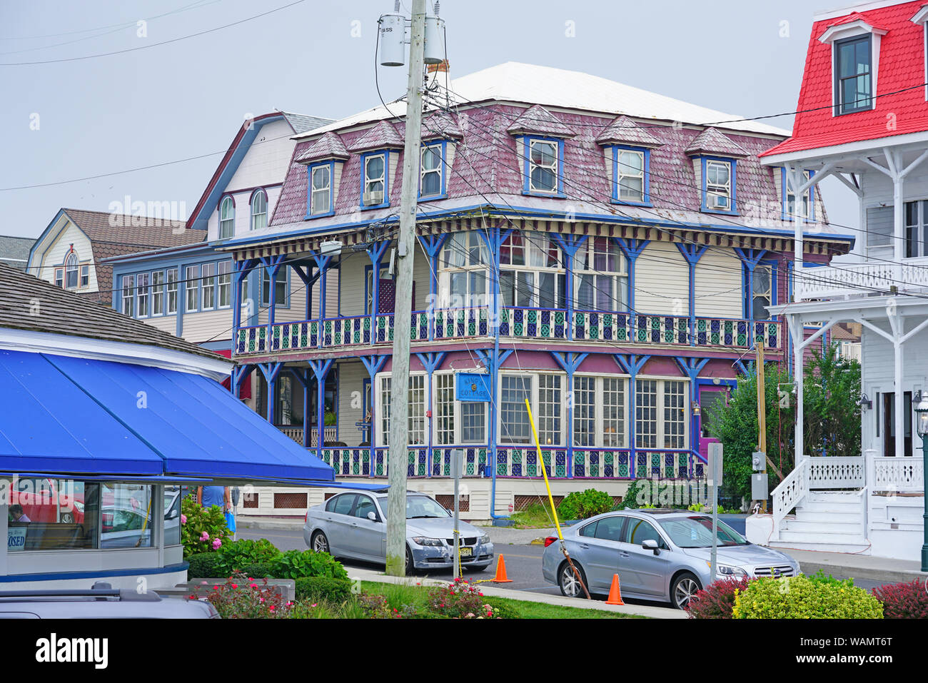 CAPE MAY, NJ -14 AUG 2019- View of colorful historic Victorian houses ...