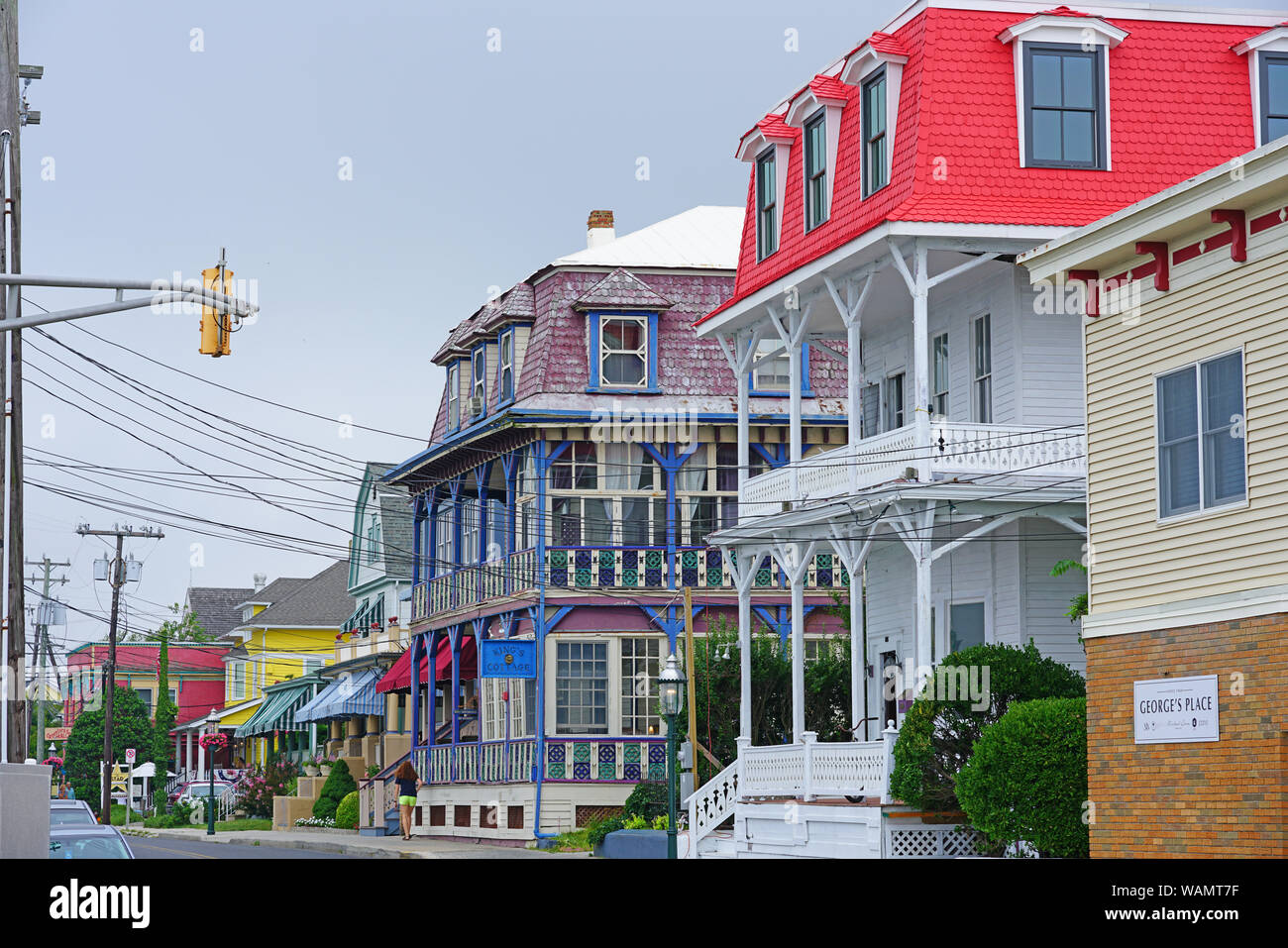 CAPE MAY, NJ -14 AUG 2019- View of colorful historic Victorian houses ...