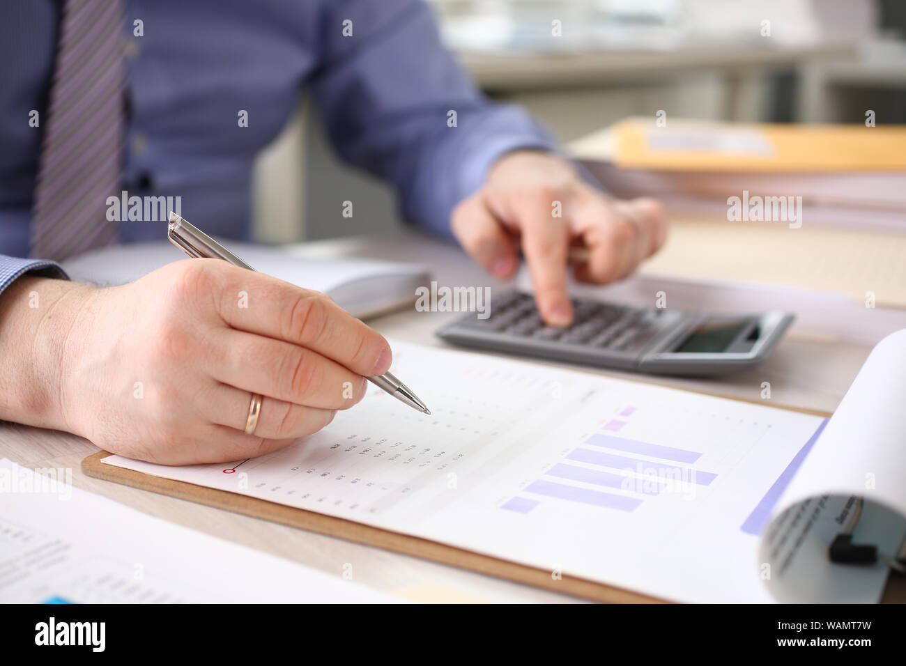 Accountant Calculate Finances Corporate Report Stock Photo - Alamy