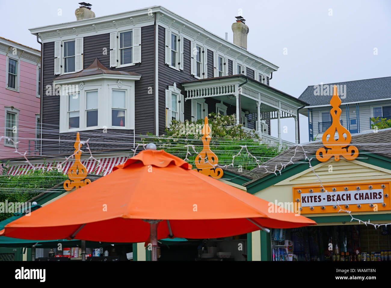 CAPE MAY, NJ -14 AUG 2019- View of colorful historic Victorian houses ...