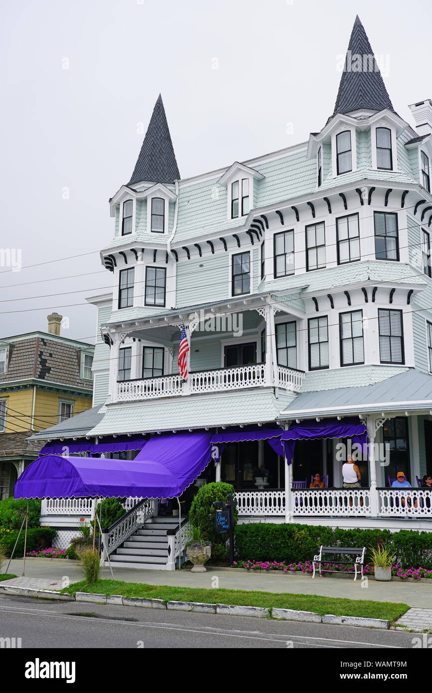 CAPE MAY, NJ -14 AUG 2019- View of colorful historic Victorian houses ...
