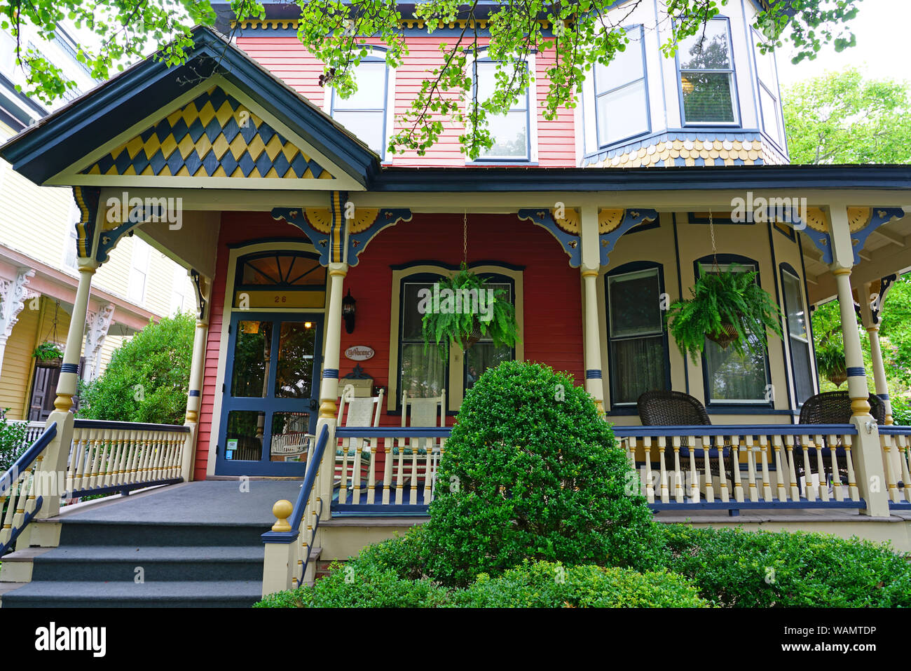 CAPE MAY, NJ -14 AUG 2019- View of colorful historic Victorian houses ...