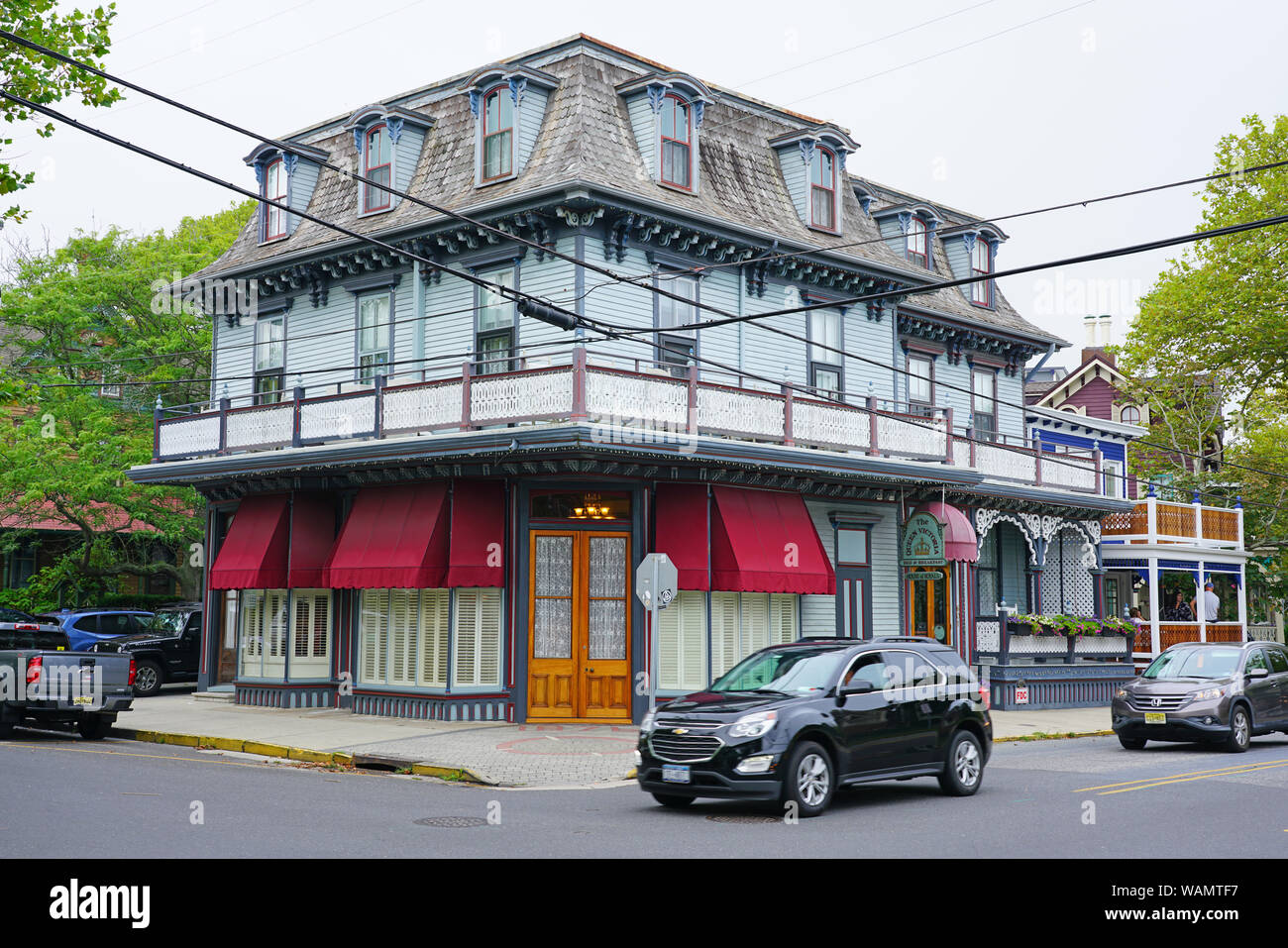 CAPE MAY, NJ -14 AUG 2019- View of colorful historic Victorian houses ...